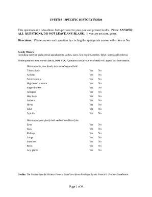 UVEITIS - SPECIFIC HISTORY Doc Template | pdfFiller