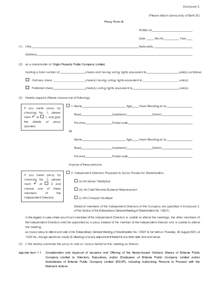Fillable Online (Please attach stamp duty of Baht 20) Proxy Form C ...