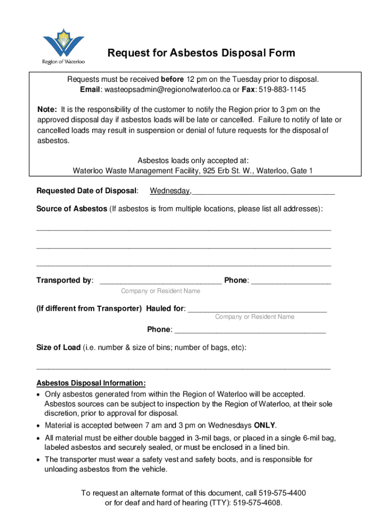 Fillable Online Request for Asbestos Disposal Form Fax Email Print ...
