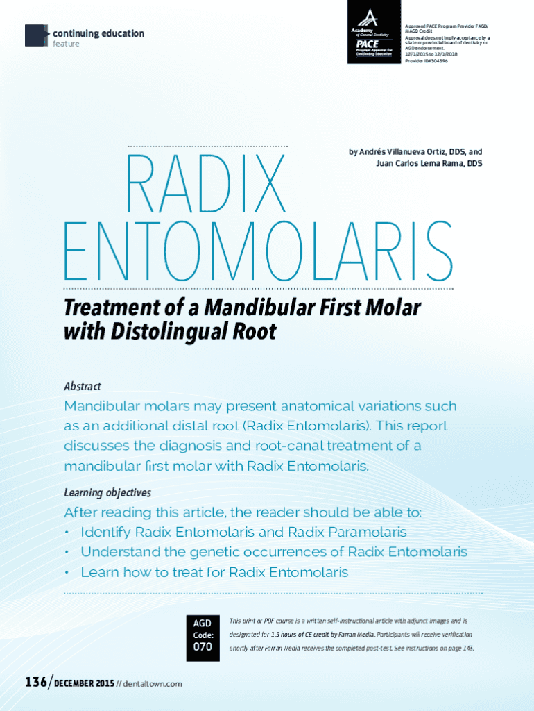 Fillable Online Treatment of a Mandibular First Molar with Distolingual ...