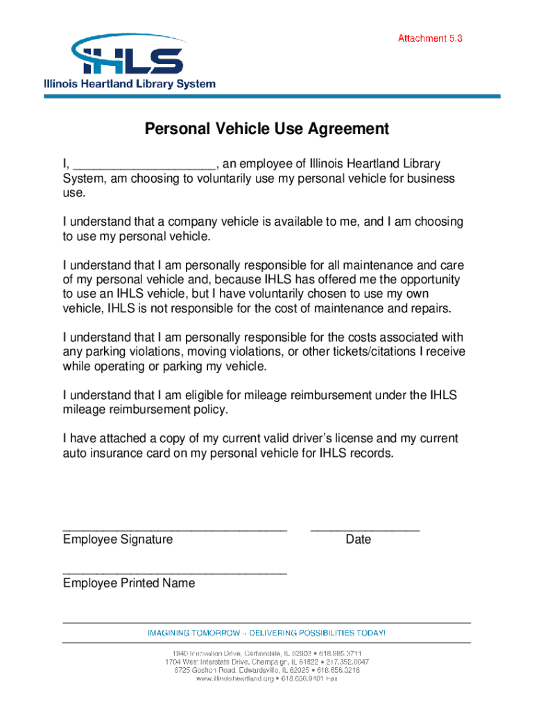 Fillable Online Personal Vehicle Use Agreement Fax Email Print - pdfFiller