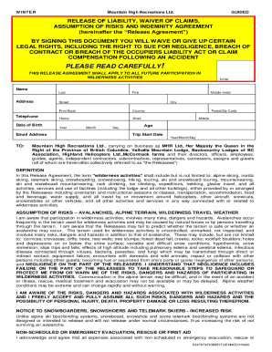 Fillable Online Release of Liability, Assumption of Risk Fax Email Print - pdfFiller
