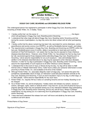 Fillable Online DOGGY DAY CARE, BOARDING and GROOMING RELEASE FORM ...