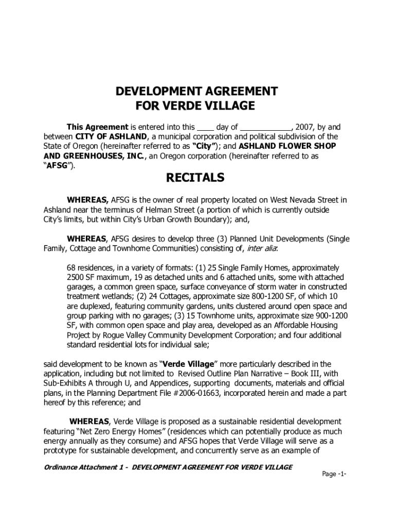 Fillable Online DEVELOPMENT AGREEMENT FOR VERDE VILLAGE Fax Email Print ...