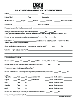 Fillable Online health usf usf department cardiology new patient intake ...