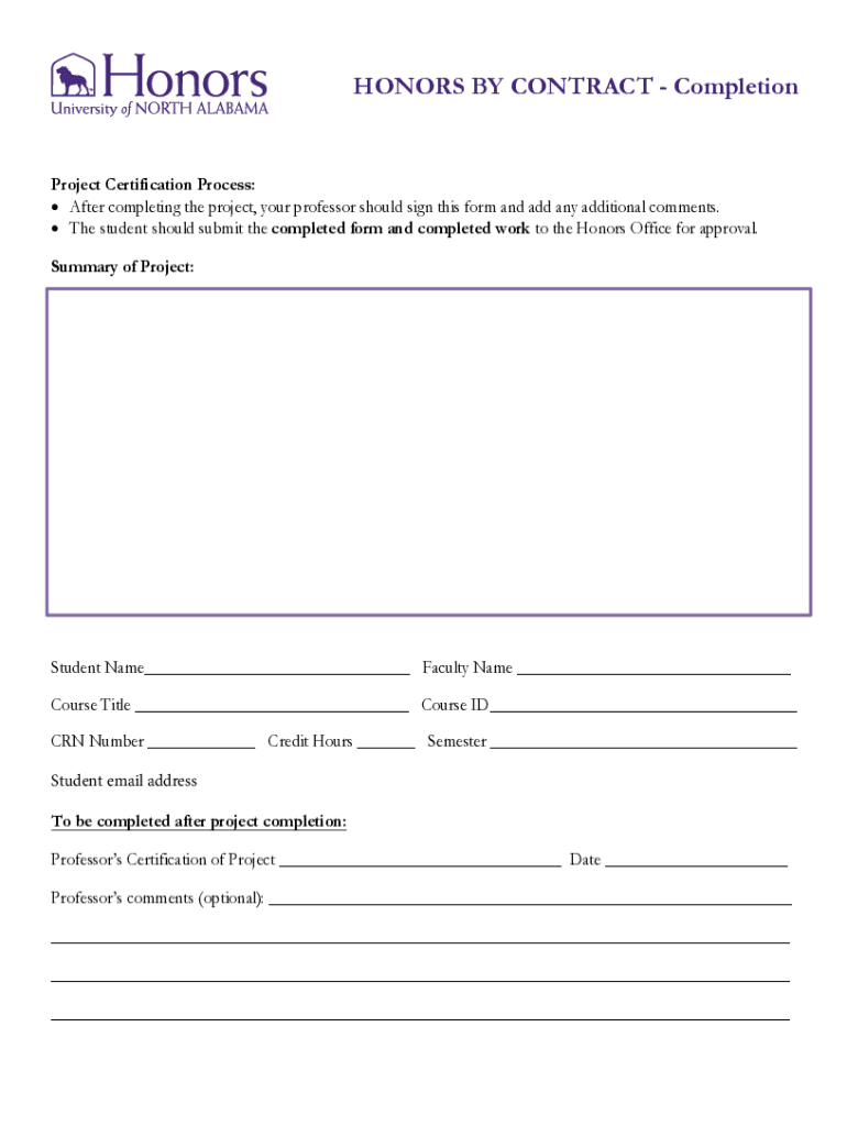 Fillable Online HONORS BY CONTRACT - Completion Fax Email Print - pdfFiller