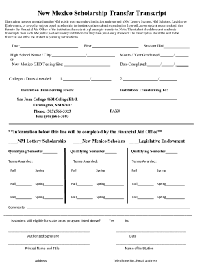 Fillable Online Fillable New Mexico Scholarship Transfer Transcript ...