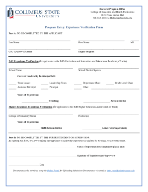 Fillable Online Program Entry: Experience Verification Form Fax Email ...