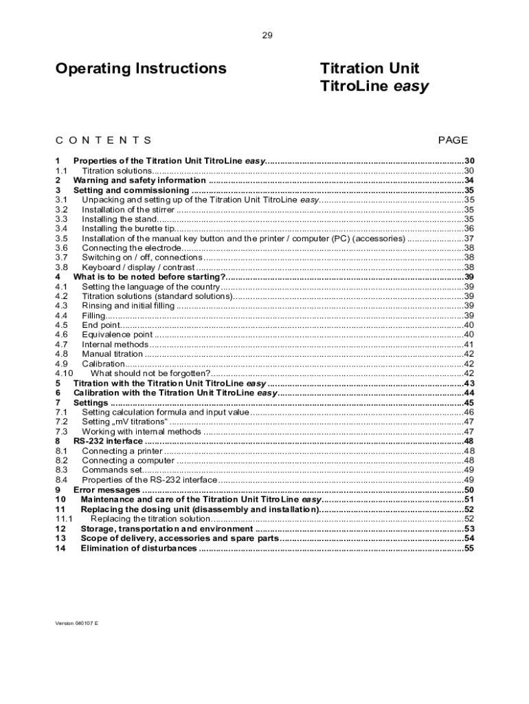 Fillable Online Operating Instructions Titration Unit TitroLine easy ...