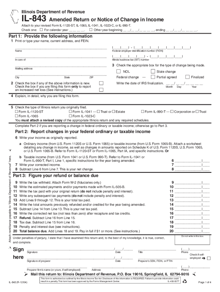 Fillable Online tax illinois Prepare An Illinois State Tax Amendment ...