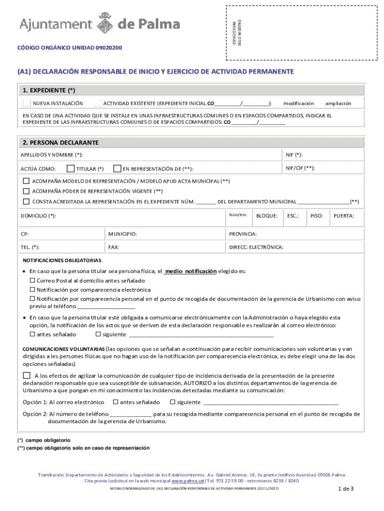 Completable En línea (a1) declaracin responsable de inicio y ejercicio ...