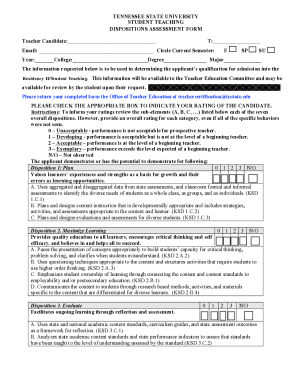 Fillable Online STUDENT TEACHING DISPOSITIONS ASSESSMENT FORM Fax Email ...