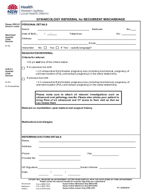 Fillable Online Gynaecology Referral Recurrent Miscarriage Form.docx ...