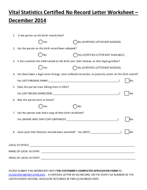 Fillable Online CERTIFIED STATEMENT OF NO RECORD WORKSHEET Fax Email ...