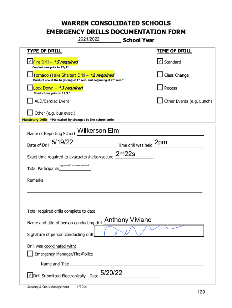 Fillable Online School Drill Documentation Form - Connect Suite Fax Email Print - pdfFiller