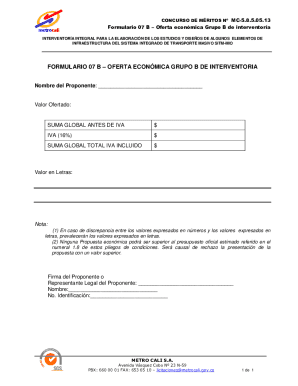 Completable En línea ( Formulario 07 B - Oferta econ363mica - Grupo B ...