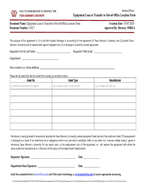 Fillable Online Equipment Loan or Transfer to Out-of-Office Location Form Creation ... Fax Email ...