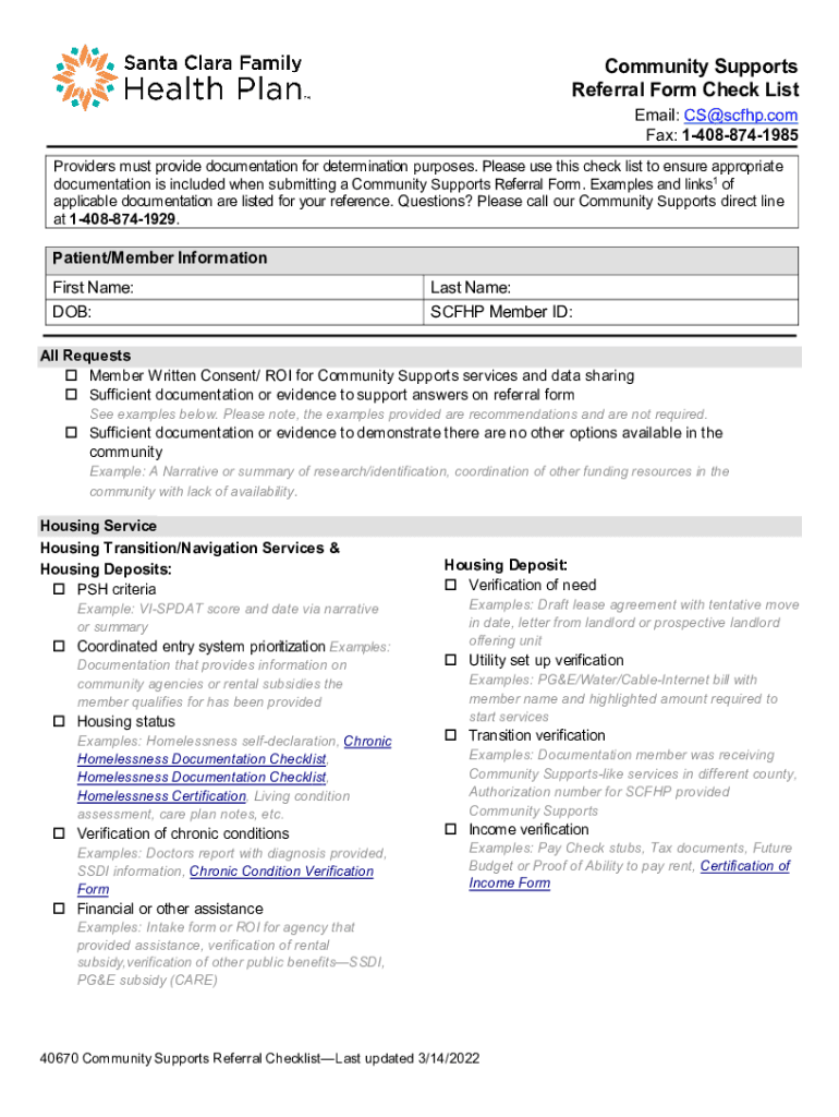 Fillable Online Community Supports Referral Form Check List - Email Fax ...
