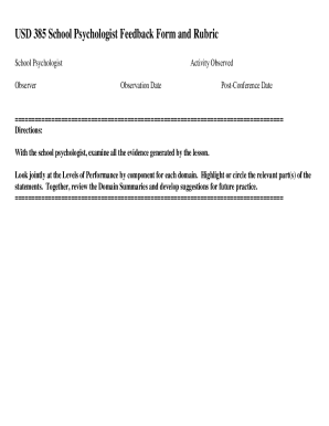 Fillable Online USD 385 School Psychologist Feedback Form and Rubric ...