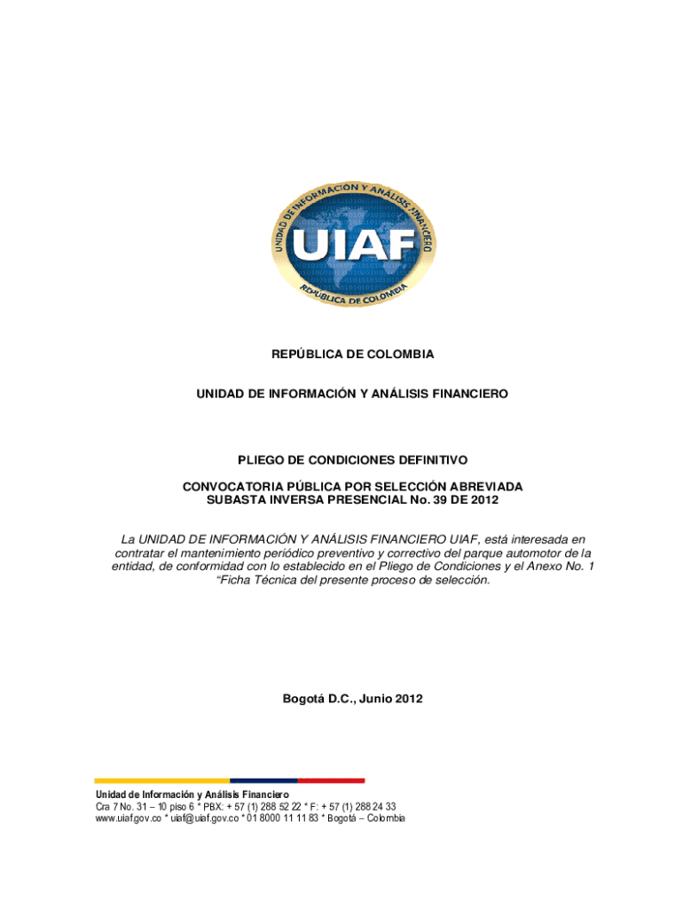 Completable En línea repblica de colombia - UIAF Fax Email Imprimir - pdfFiller