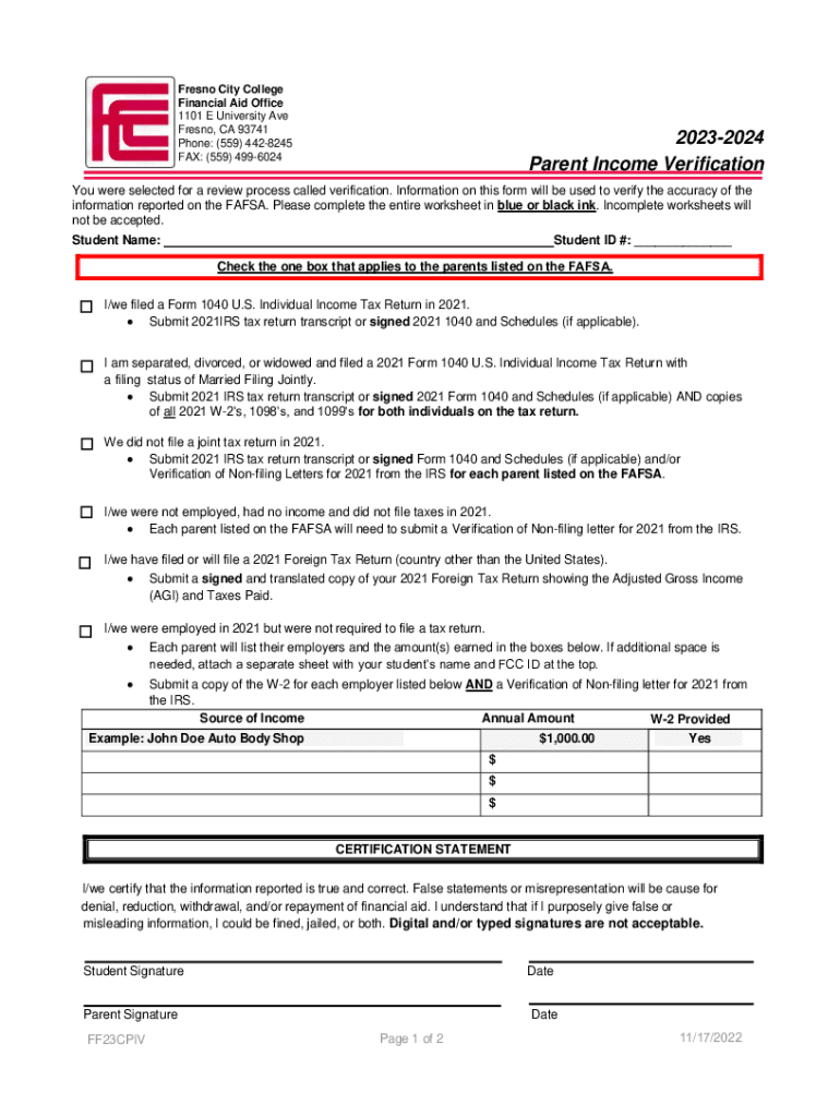 Fillable Online 2020-2021 #27 Parent Income Verification. 2020-2021 #27 ...
