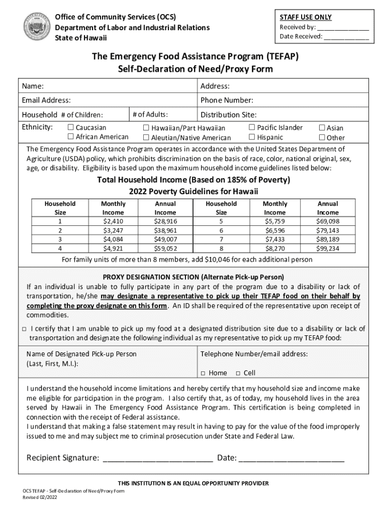 Fillable Online The Emergency Food Assistance Program (TEFAP) Self ...