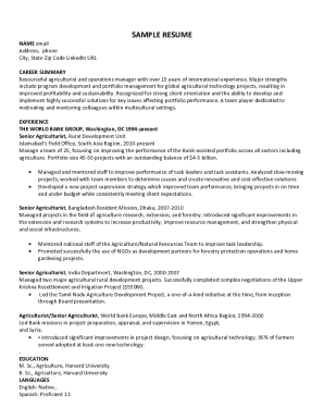 Fillable Online SAMPLE RESUME - World Bank Fax Email Print - pdfFiller