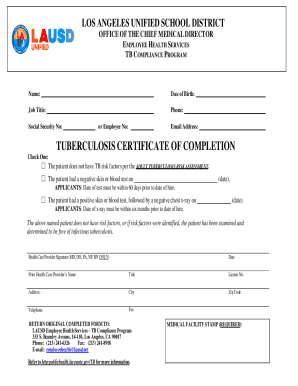 Fillable Online TUBERCULOSIS CERTIFICATE OF COMPLETION Fax Email Print ...
