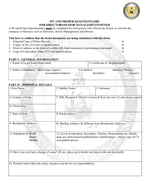 Fillable Online FIT AND PROPER QUESTIONNAIRE FOR DIRECTORS/ ... Fax ...