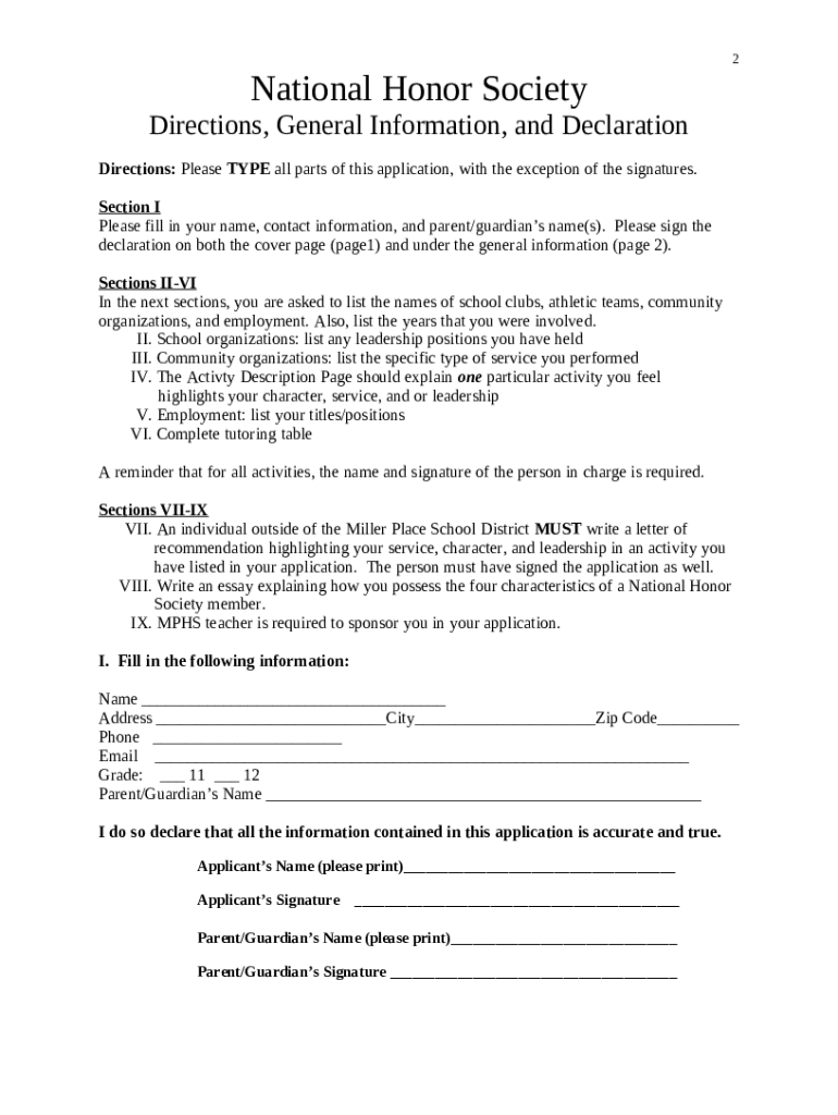 National Honor Society Application Instructions Doc Template | pdfFiller