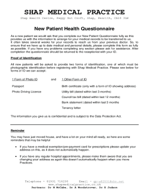 Fillable Online The Doctors and staff at Shap Medical Practice would ...