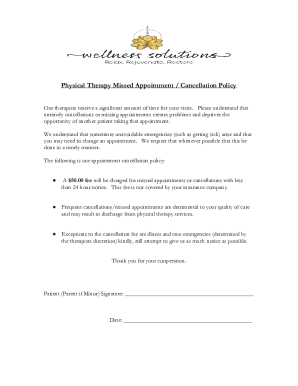 Fillable Online Physical Therapy Missed Appointment / Cancellation ...