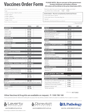 Fillable Online Vaccines Order Form PLEASE NOTE: - QML Pathology Fax ...