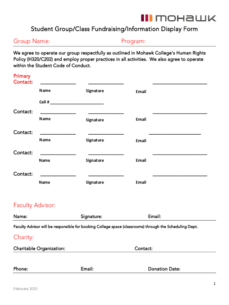 Fillable Online Student Group/Class Fundraising/Information Display ...