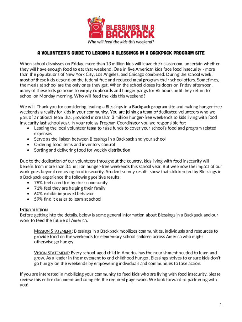 Fillable Online ABOUT US - Blessings in a Backpack - Fort Wayne, IN Fax ...