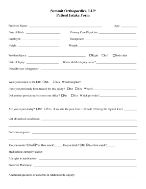 Fillable Online Patient History Intake Form - Orthopedic Associates Fax ...