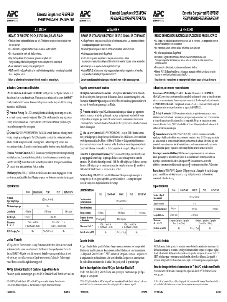 Completable En línea Surge Protector Power Strip, APC PE66W, 1080 Joule ...