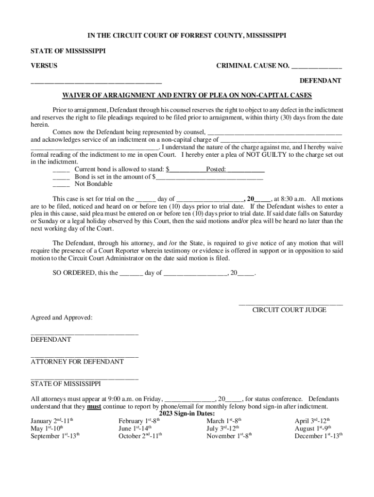 Fillable Online Rule 15.1 - Necessity of Arraignment, Miss. R. Crim. P. 15.1 Fax Email Print ...