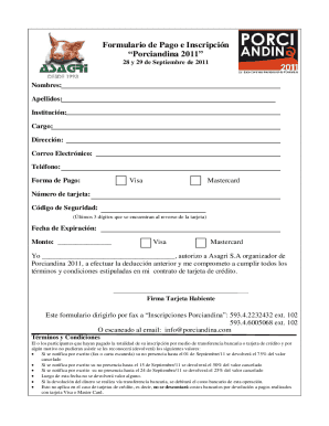 Completable En línea formulario de pago inscripcion tarjeta de credito ...