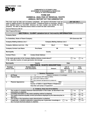 Fillable Online PA DEP Form 26R - Chemical Analysis of Residual Waste ...
