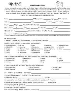 Fillable Online Pediatric Intake History Form 1/5 Fax Email Print ...