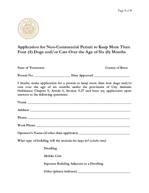 Fillable Online Application for Non-Commercial Permit to Keep More Than ...