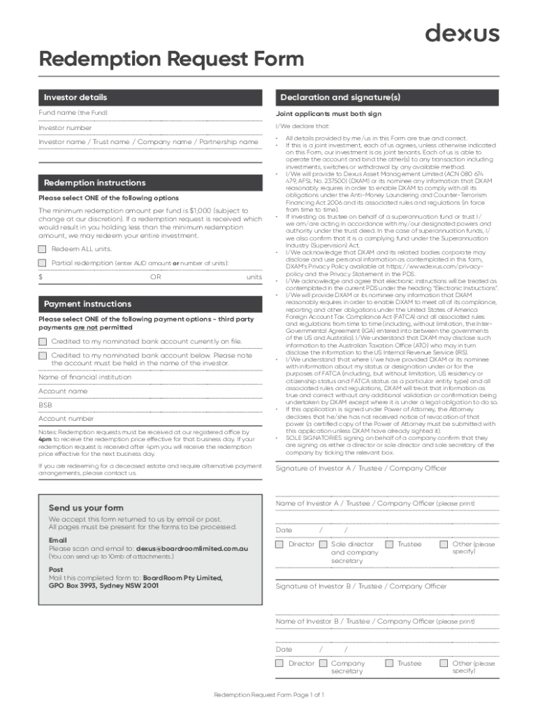 Fillable Online DXAM Redemption Request Form Fax Email Print - pdfFiller