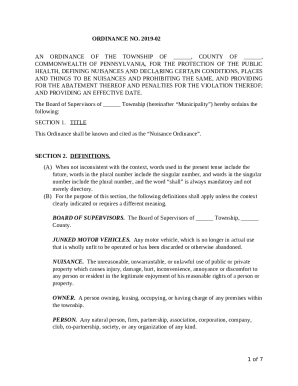 Act 90 Draft Model Ordinance Doc Template | pdfFiller