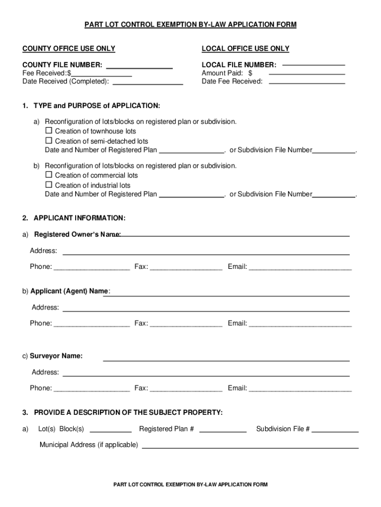 Fillable Online Part-Lot-Control-Application-Form- ... Fax Email Print ...