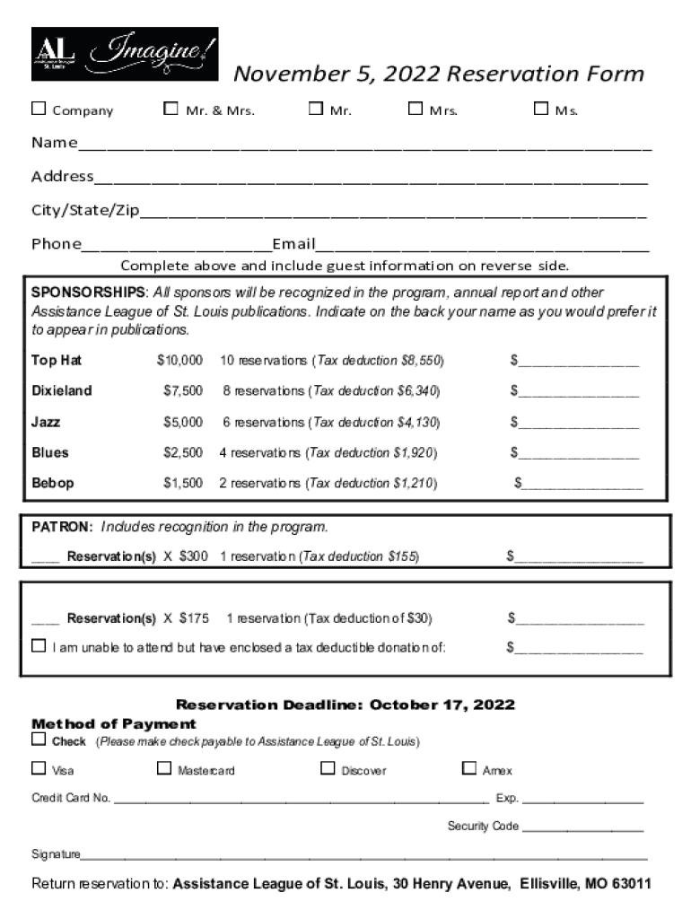 Fillable Online Monthly Reservation Request Form (November 2023 ...