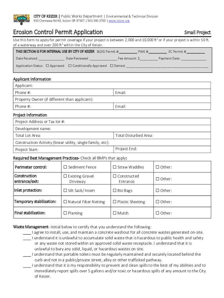 Fillable Online Erosion Control Permit Application Checklist & Approval ... Fax Email Print ...
