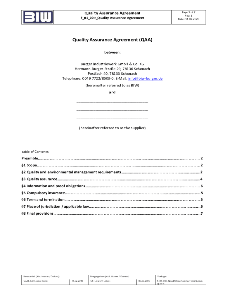 Fillable Online Quality assurance agreement for service providers Fax ...