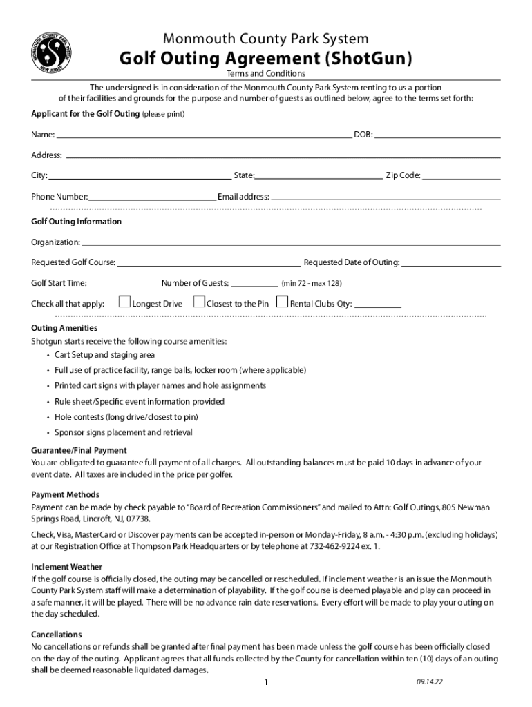Fillable Online Golf Outing Agreement Form Fax Email Print - pdfFiller