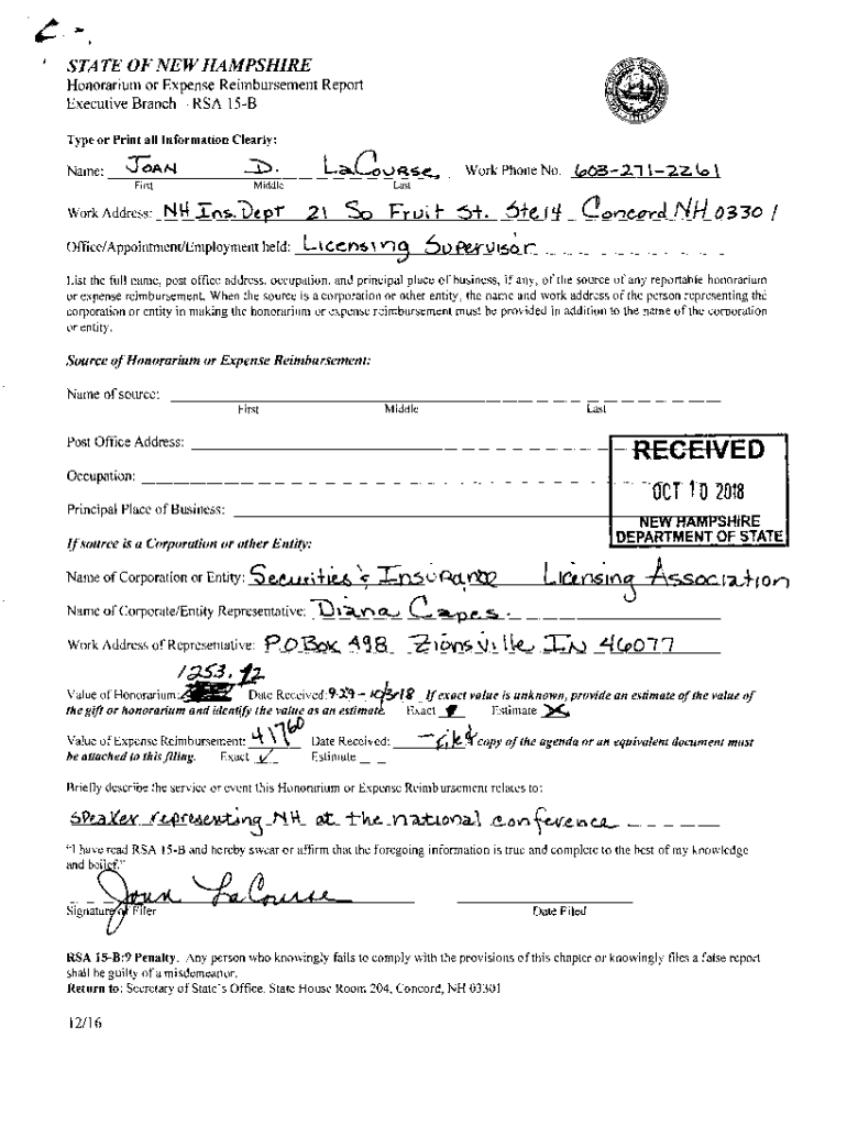 Fillable Online sos nh Section 15-B:7 - Honorarium, or Expense Reimbursement ... Fax Email Print ...